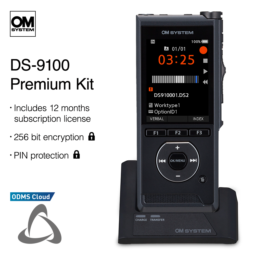 DS-9100CA Professional Dictation Recorder with CR-21 Cradle, F-5AC Pow – HellerTek